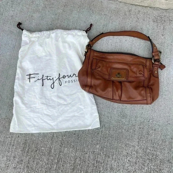 Fossil | Bags | Fifty Four Fossil Cognac Shoulder Leather Bag With Dust ...